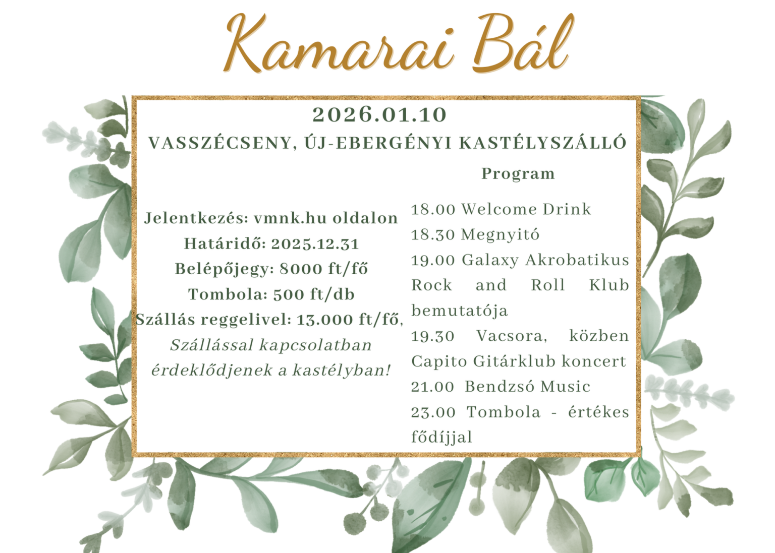 Kamarai bál 2026 - meghívó - VMNK.HU